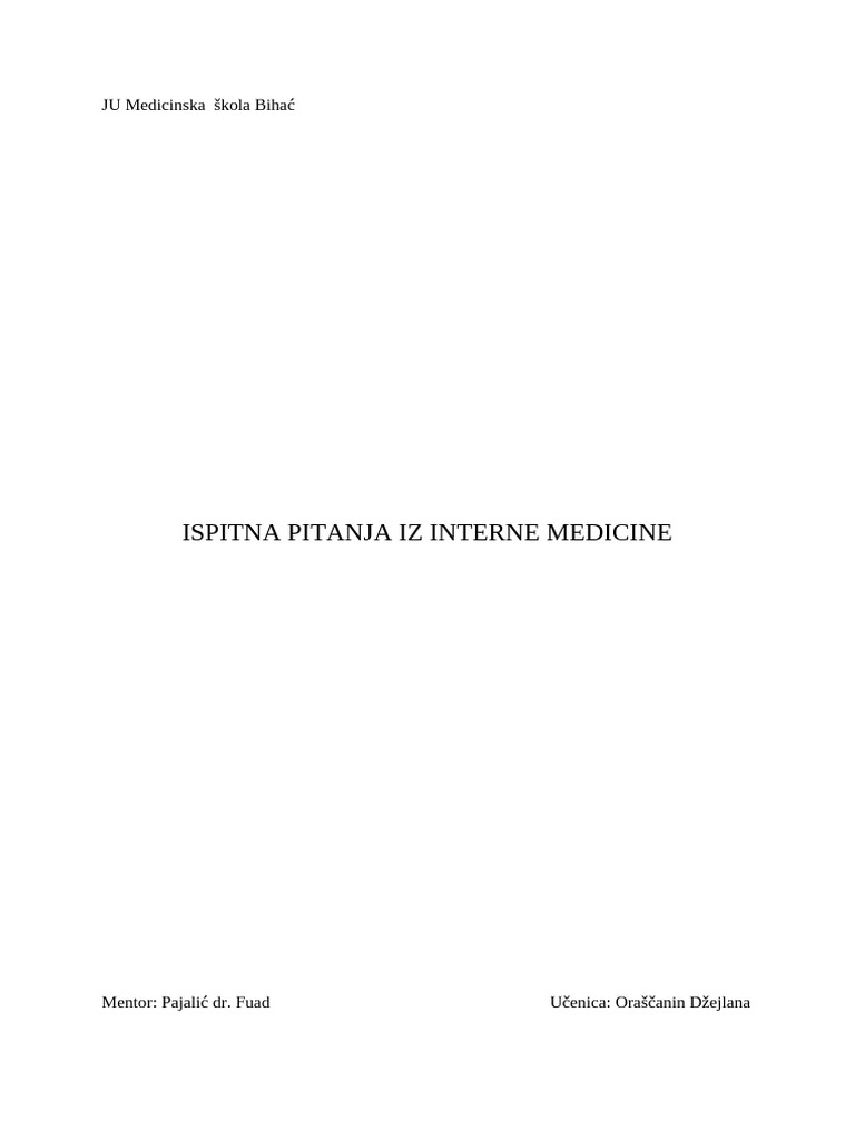 Ispitna Pitanja Iz Interne Medicine 2 | PDF