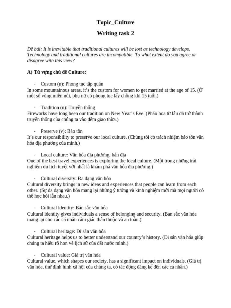 Topic - Culture - Writing Task 2 | PDF