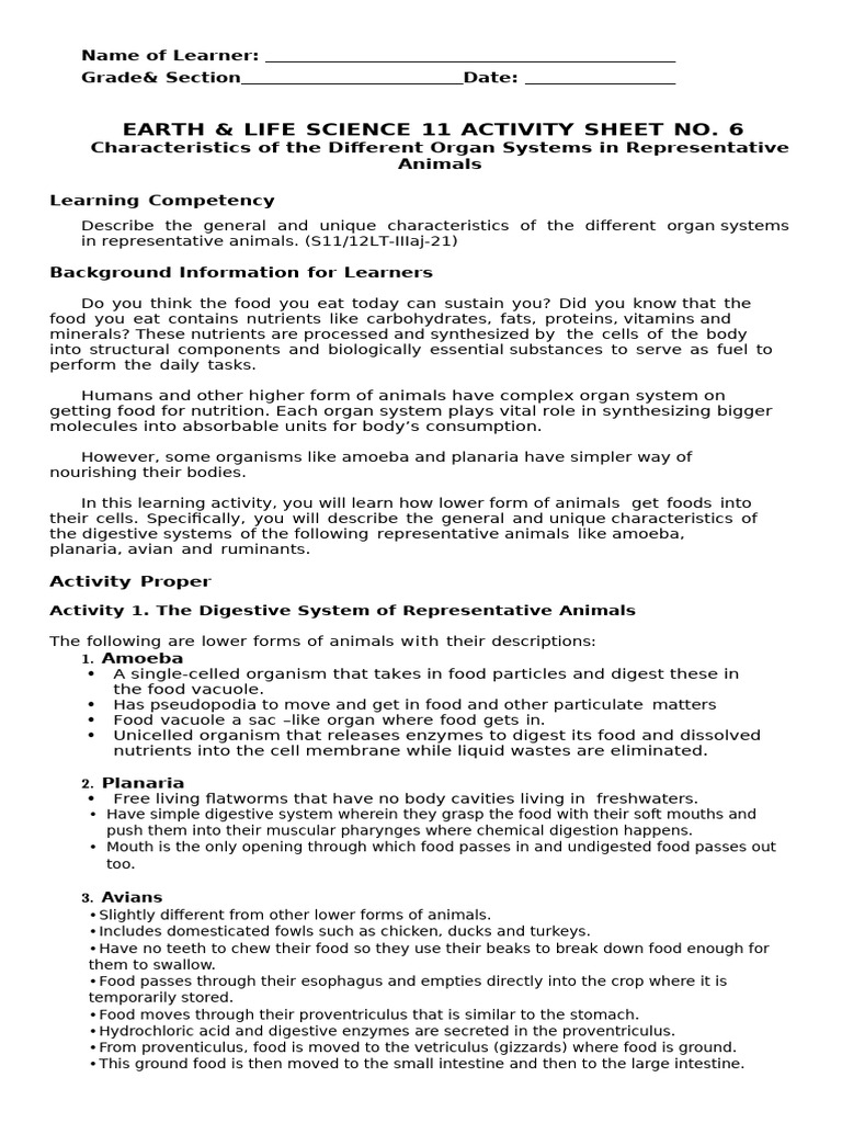 EARTH & LIFE SCIENCE LEARNING Activity Sheet No. 5-Q2 - Characteristics ...