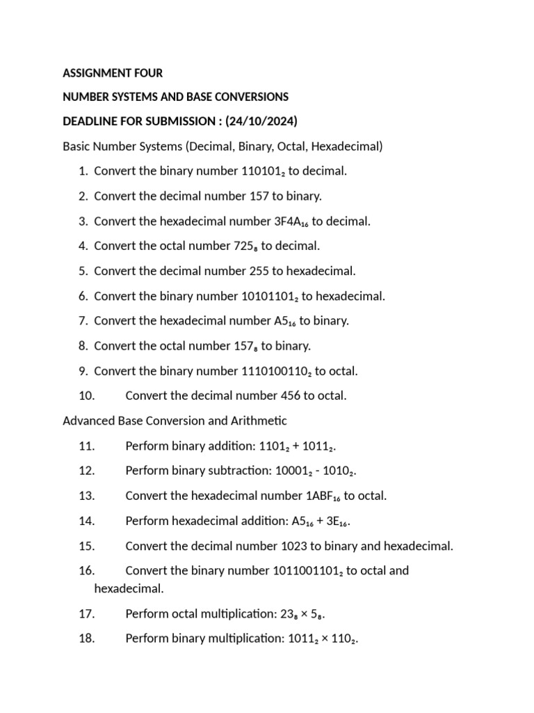 ASSIGNMENT FOUR | PDF | Decimal | Numbers