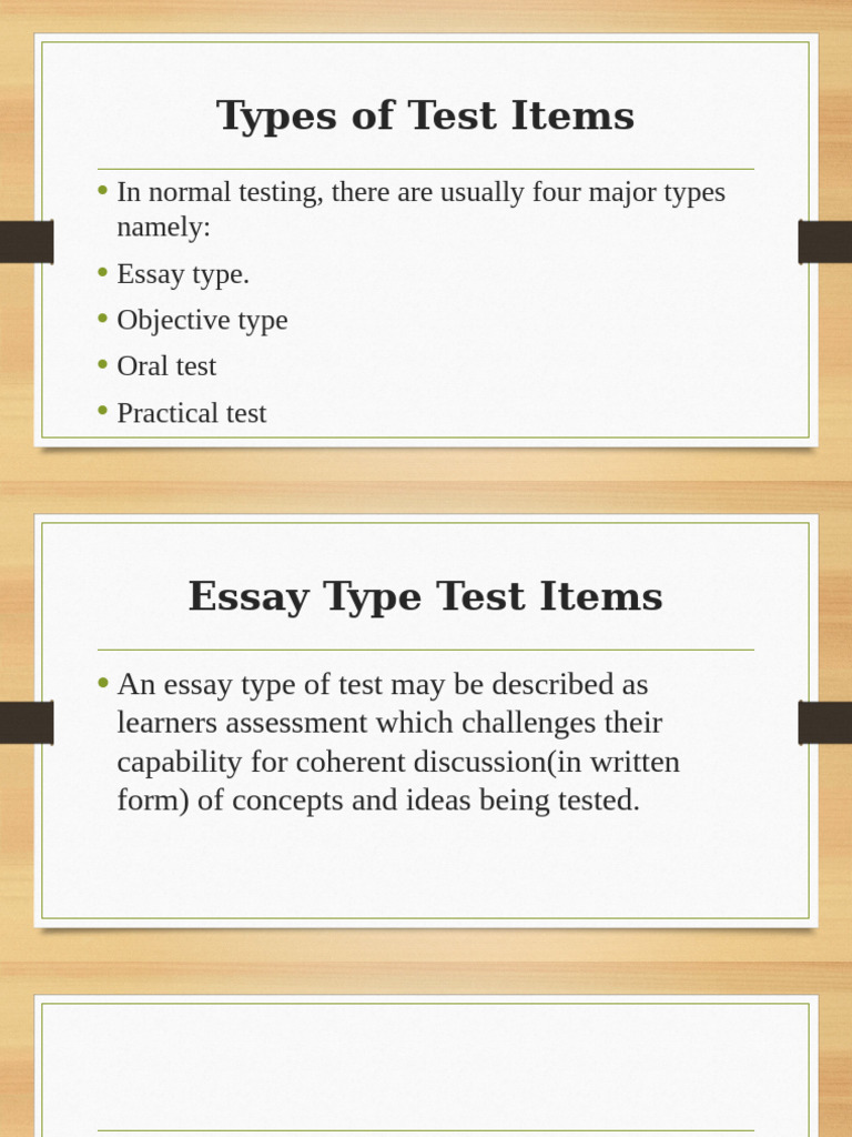 Types of Test Items | PDF | Multiple Choice | Essays