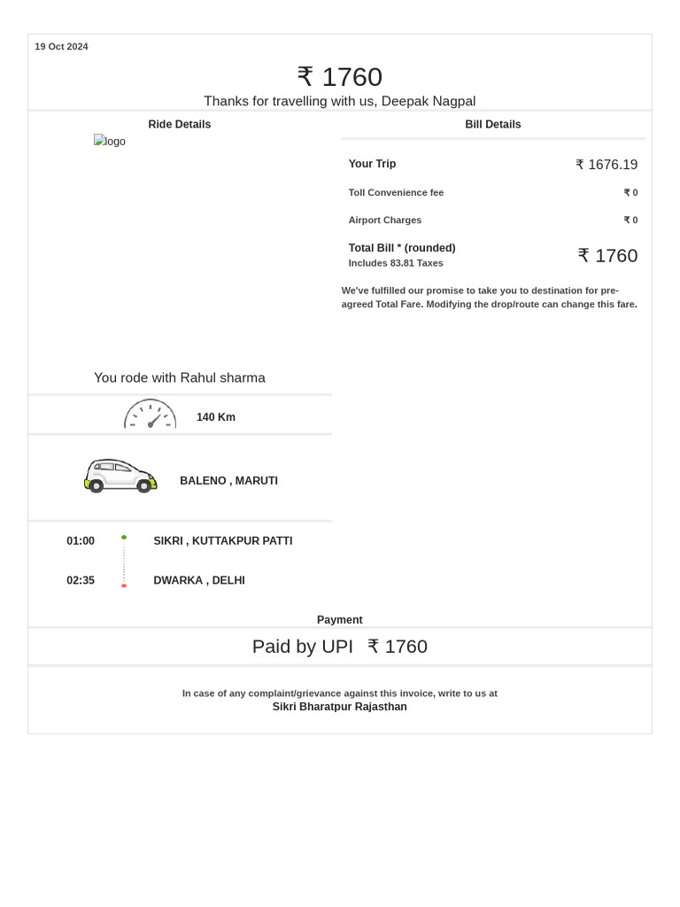 Cab Bill Template (1) | PDF | Invoice | Transport
