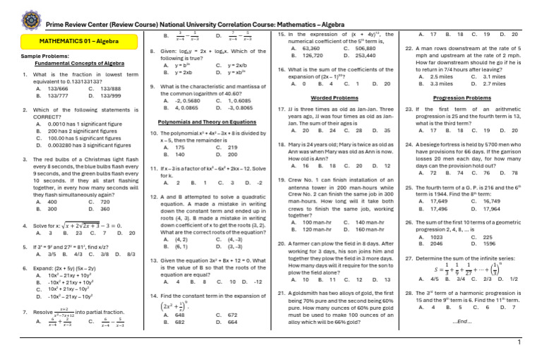 MESL 01 Algebra | PDF | Equations | Algebra