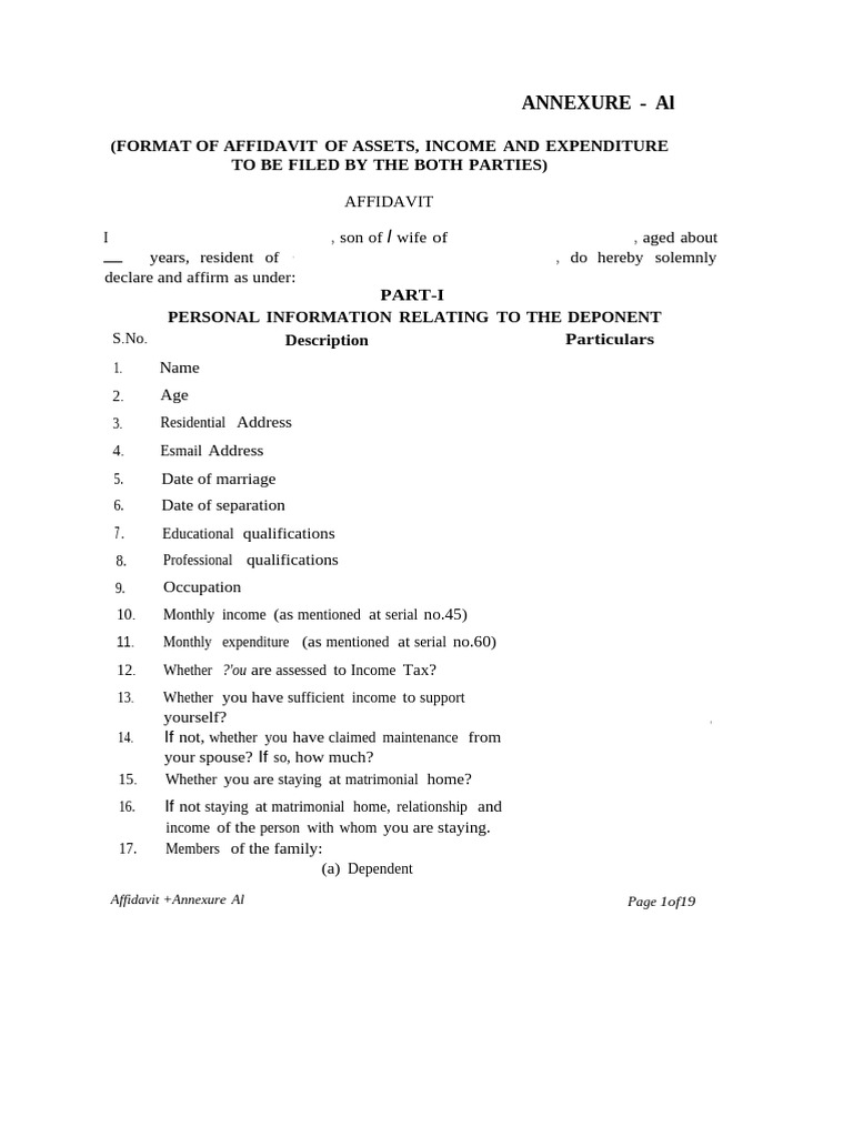 Affidavit Format for Assets and Income | PDF | Employee Benefits | Expense