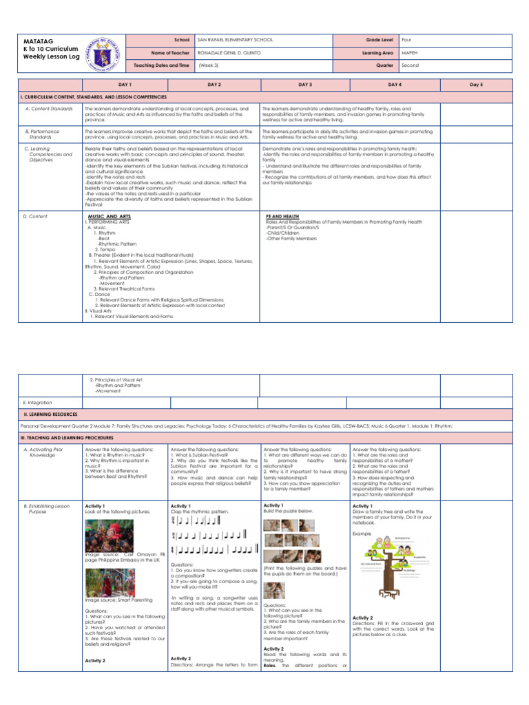 Q2-W3-MAPEH4-MATATAG | PDF | Rhythm | Dances