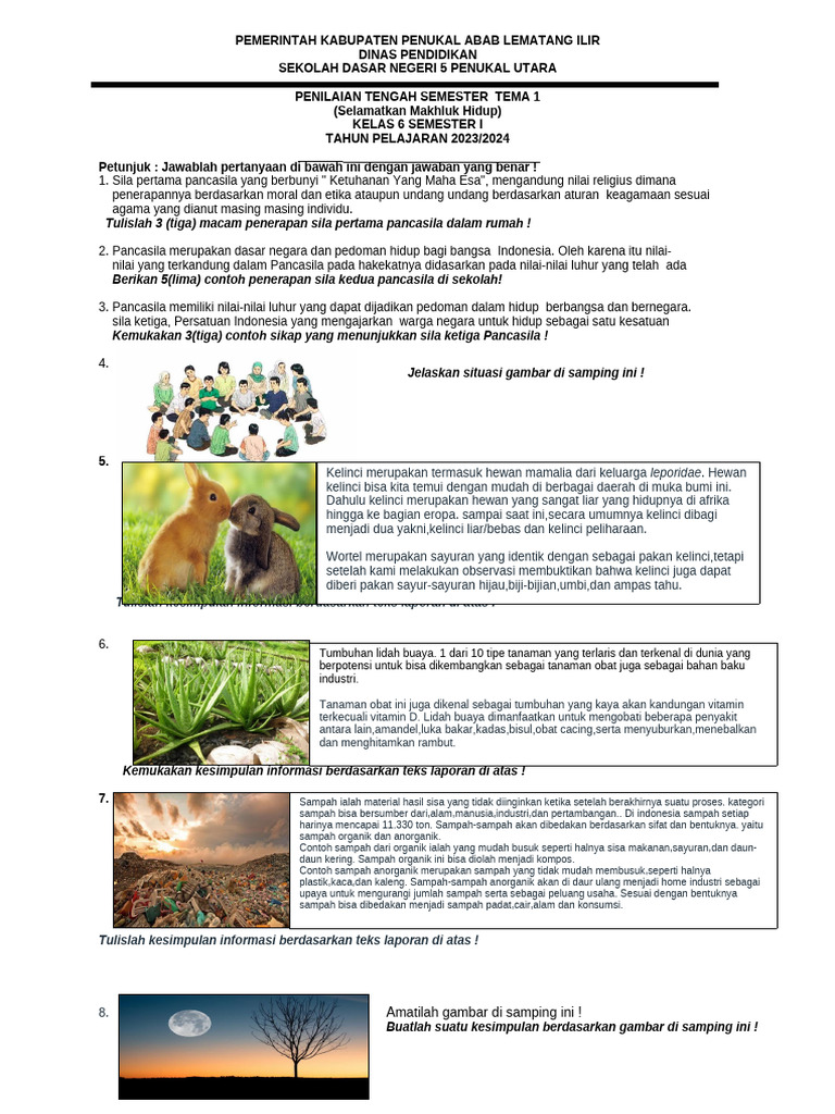 Soal PTS Tema 1 KLS.6 | PDF