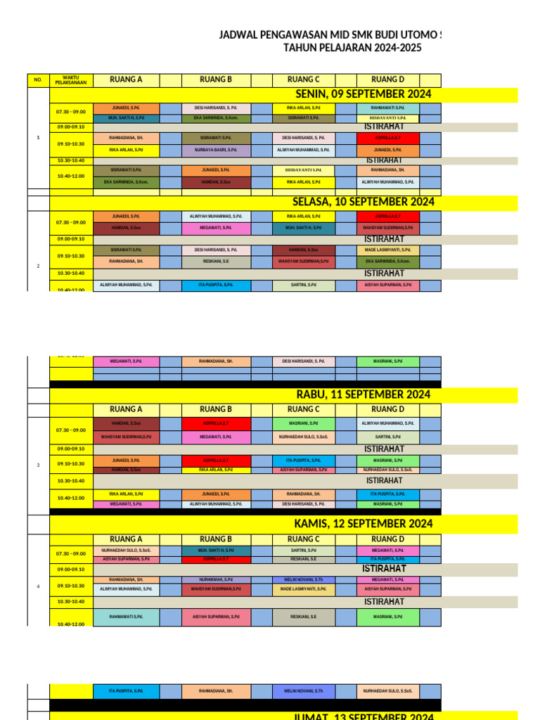 Jadwal Mengawas Mid Semester Ganjil SMK Sma SMP Tahun 2024 | PDF