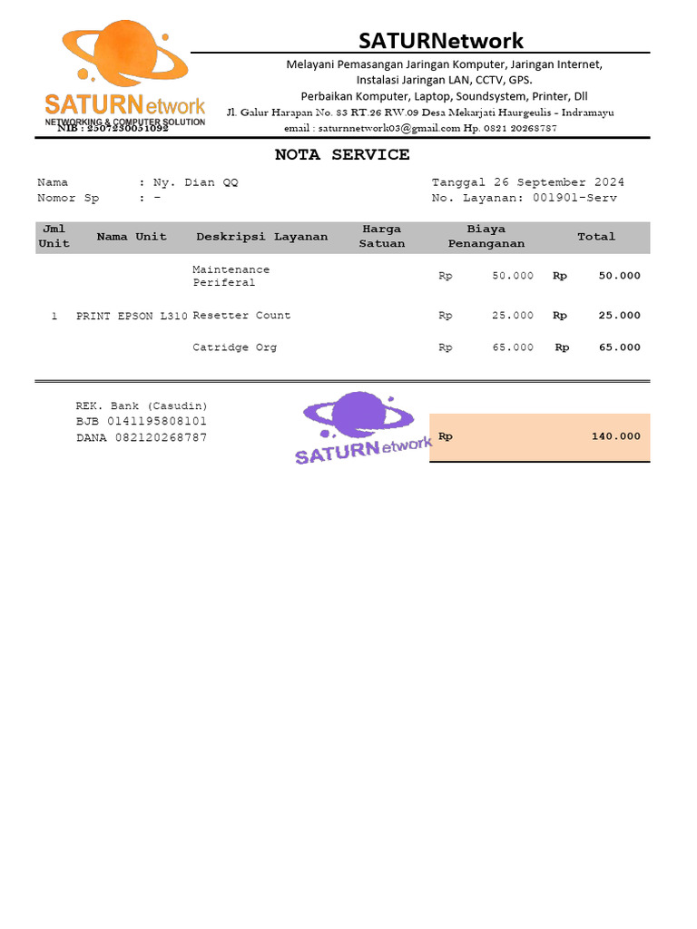 Nota Service Printer - DianQQ | PDF