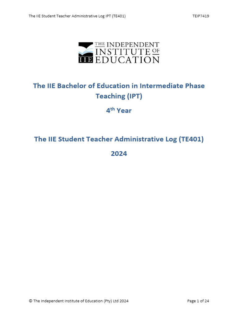 IIE Student Teacher Log TE401 Guide | PDF | Teachers | Mentorship