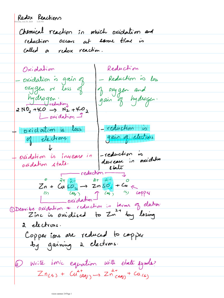 30 7 24 Redox Reactions | PDF