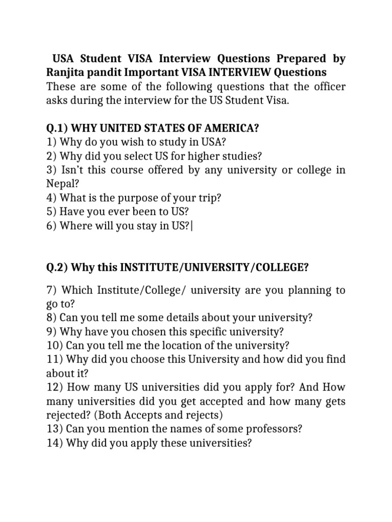 USA INTERVIEW QUESTIONS | PDF | Travel Visa