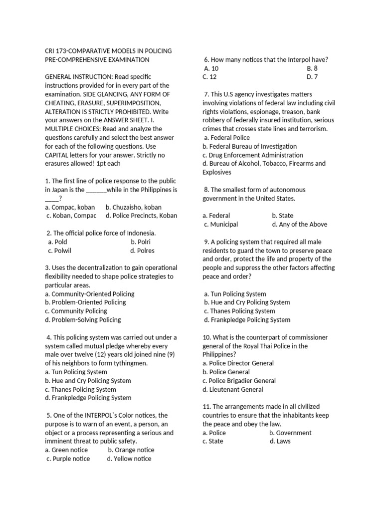 Pre Compre Exam 2023 | PDF | Police | Community Policing