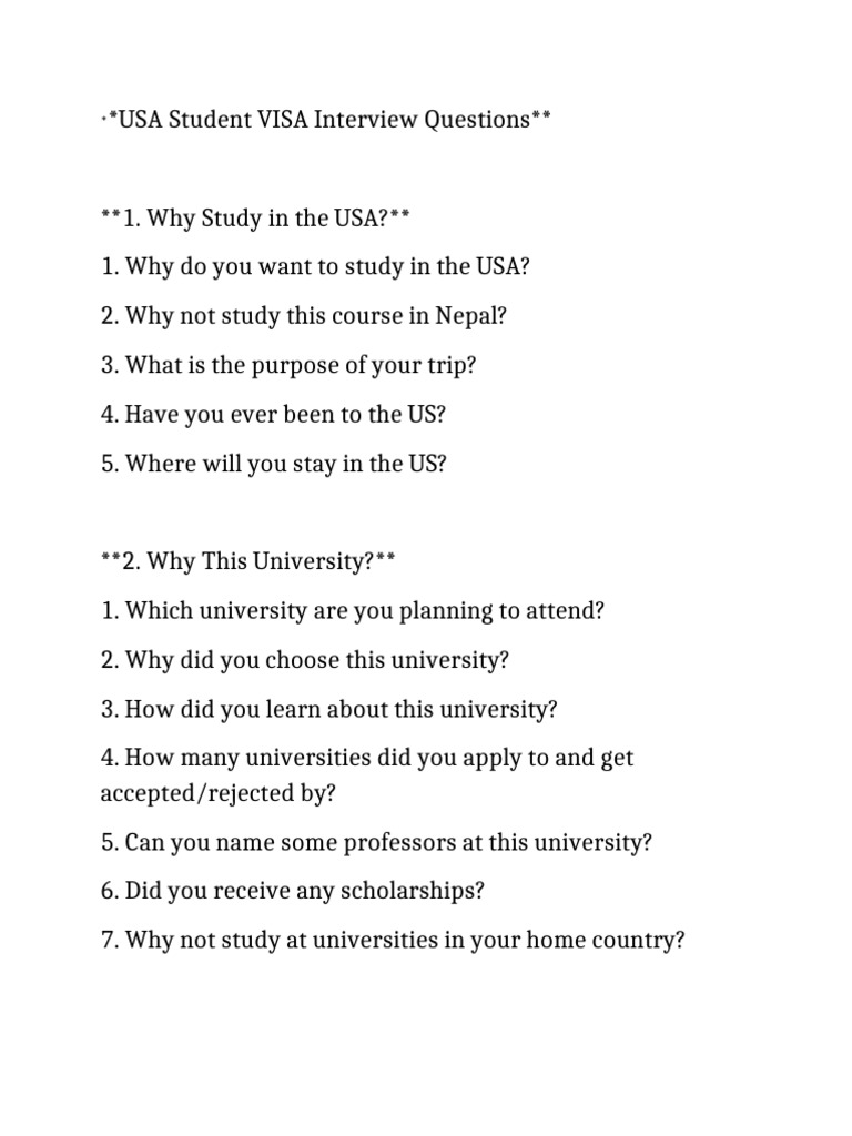 USA STUDENT VISA INTERVIEW QUESTIONS For Students | PDF | International ...