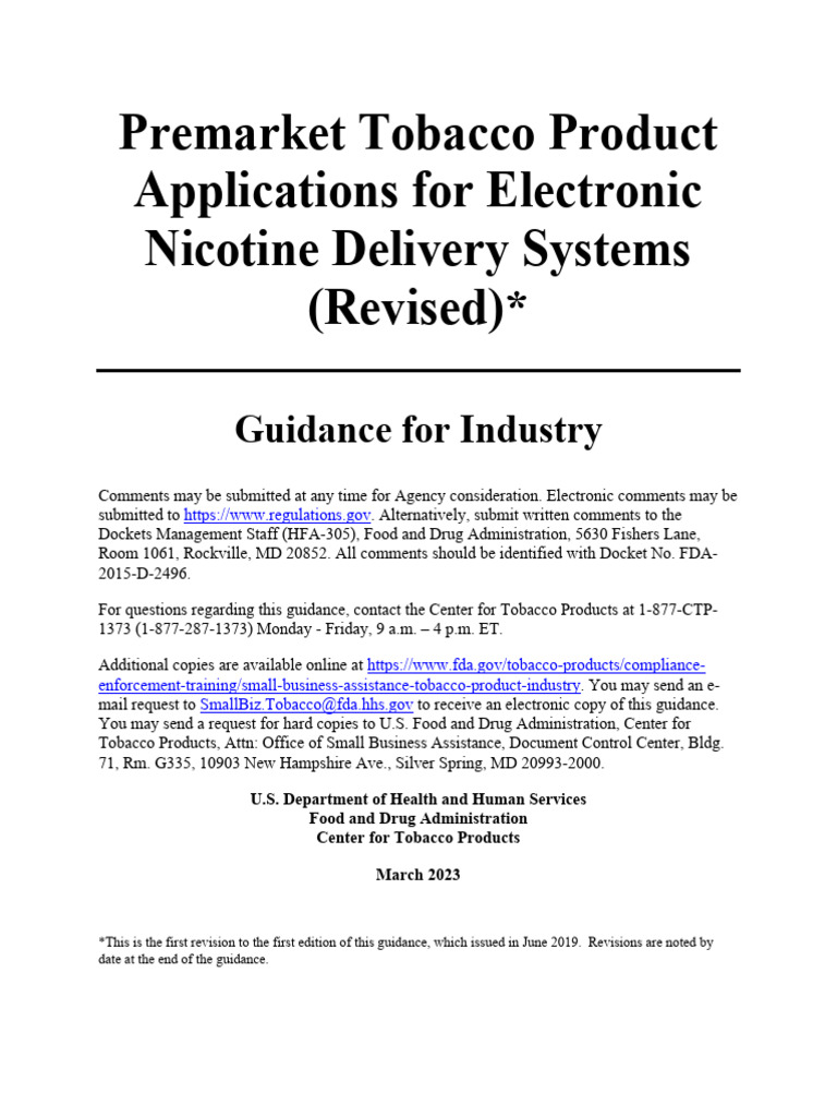 Pmta Guidance - Ends | PDF | Electronic Cigarette | Federal Food