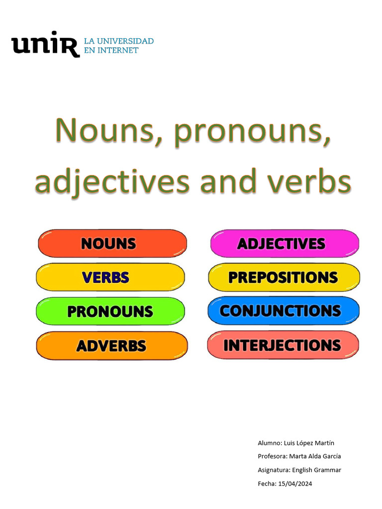 Nouns, Pronouns, Adjectives and Verbs - LuisLopezMartin | PDF