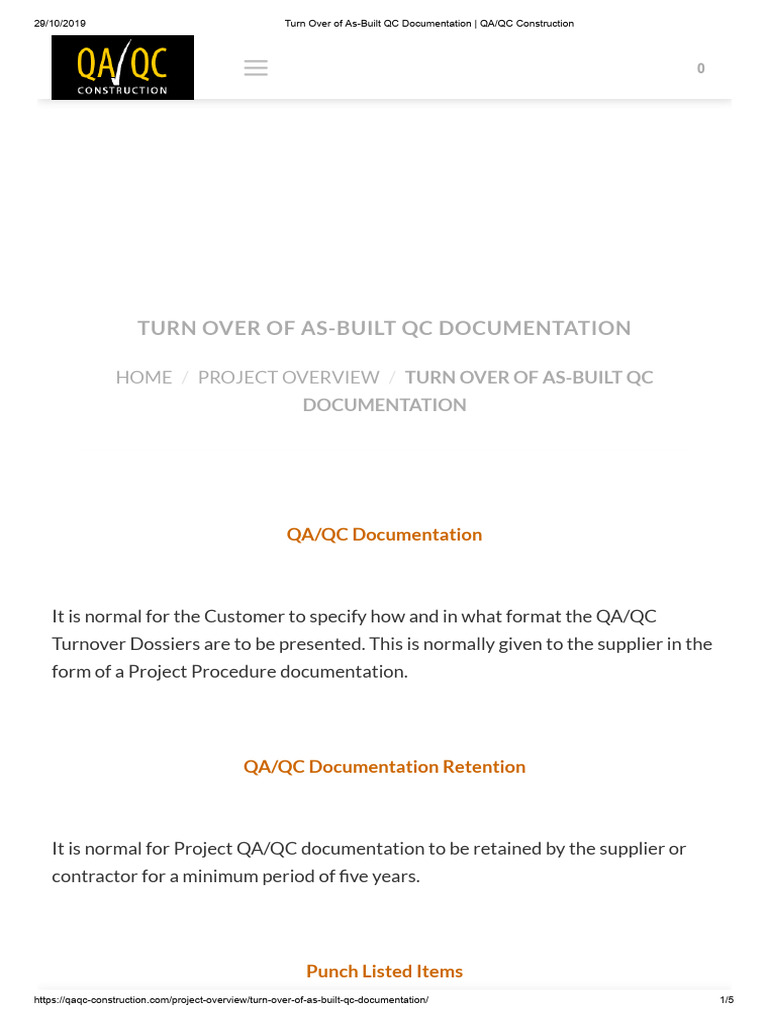 Turn Over of As-Built QC Documentation _ QA_QC Construction | PDF | Quality Assurance | Quality