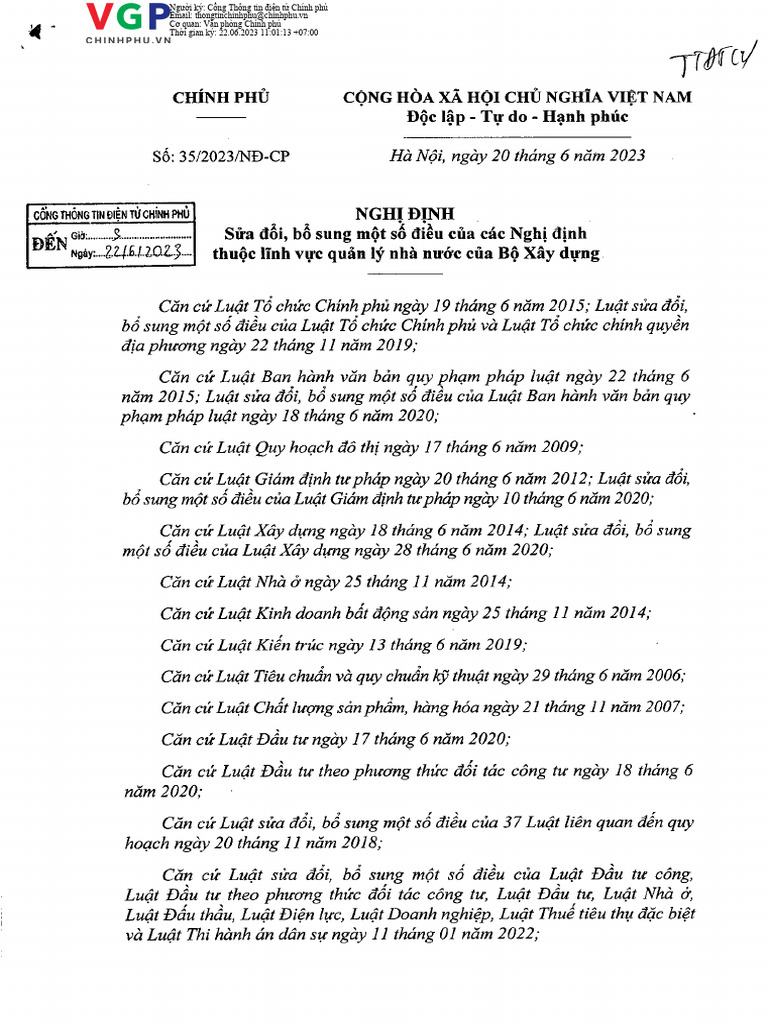 Nghi Dinh 35.2023.ND-CP Sua Doi Bo Sung Ca Nghi Dinh Ve Xay Dung | PDF
