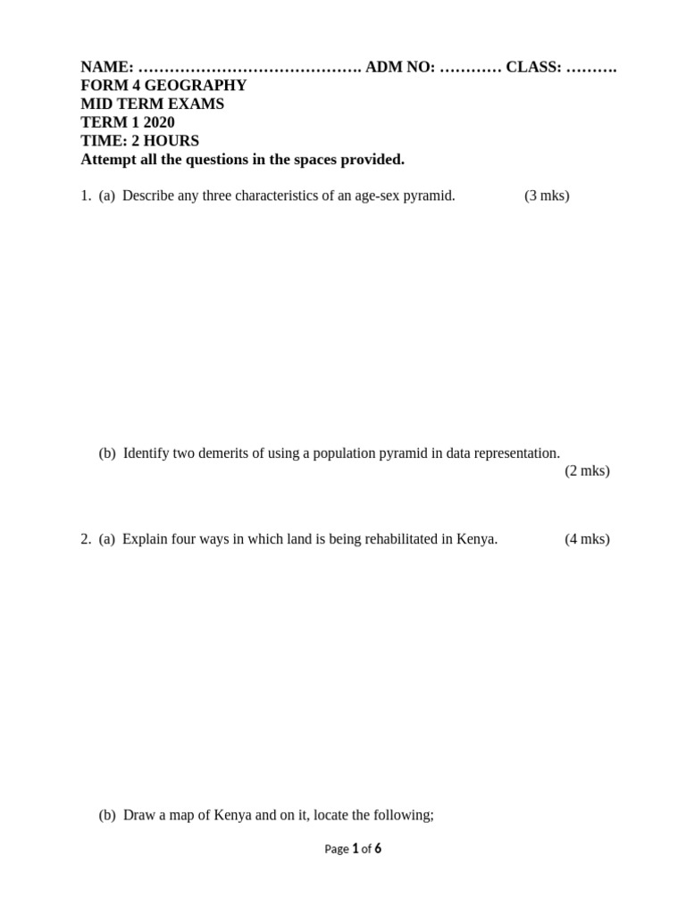 Set2 Geo MidTerm 1 2021 Teacher - Co - .Ke F4 Exam | PDF | Coast | Food Industry