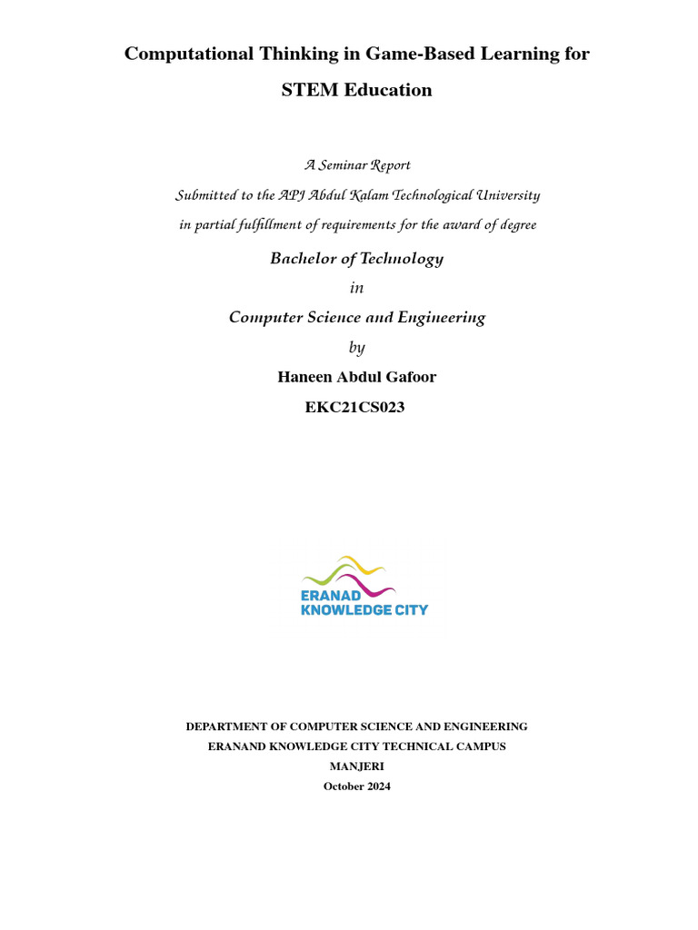 Computational Thinking in Game Based Learning For STEM Education | PDF | Methodology | Learning