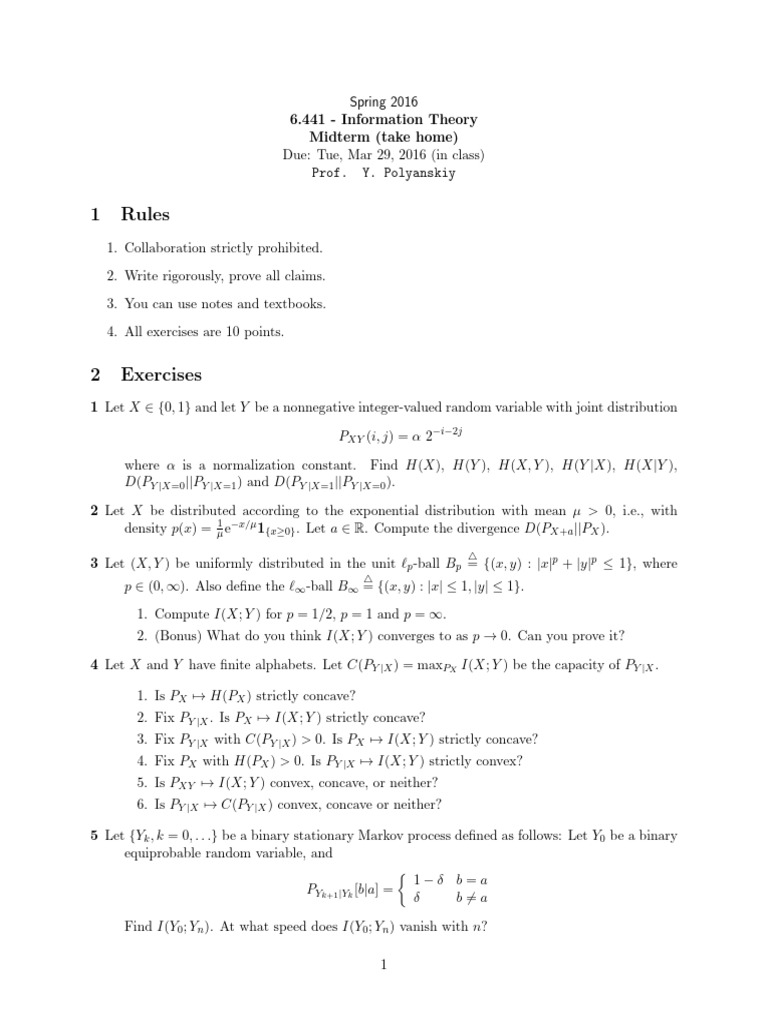 MIT6 441S16 Midterm | PDF | Mathematical Physics | Probability