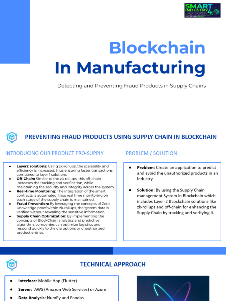ProSupply - Blockchain in Manufacturing - Smart Industry 4.0 Hackathon 2024 | PDF | Supply Chain ...