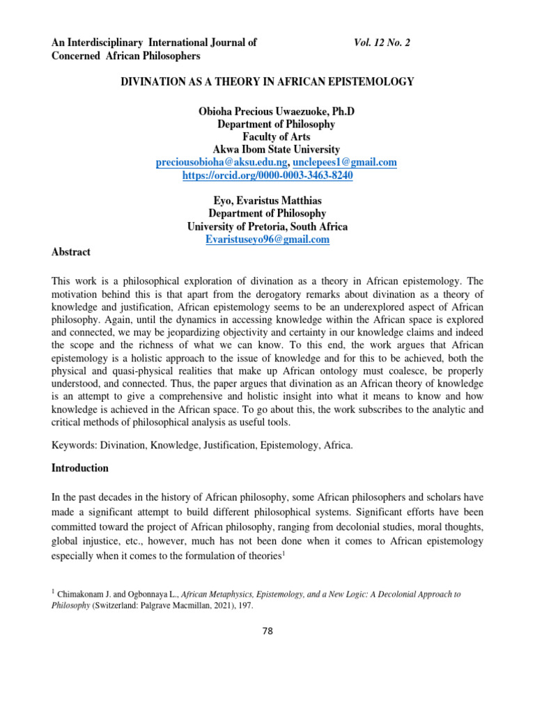 Divination in African Epistemology | PDF | Epistemology | Knowledge