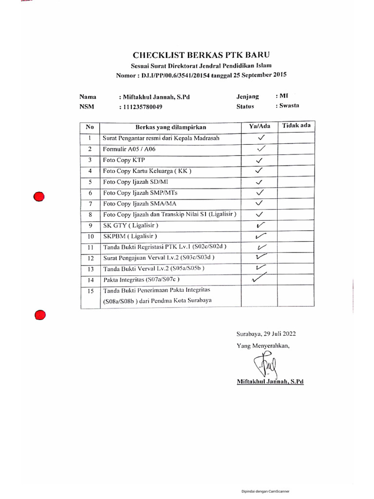 Berkas PTK Baru Mifta | PDF