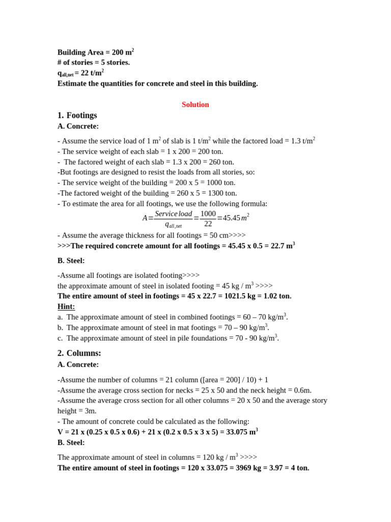 Approximate Calculations Example | PDF | Foundation (Engineering) | Concrete