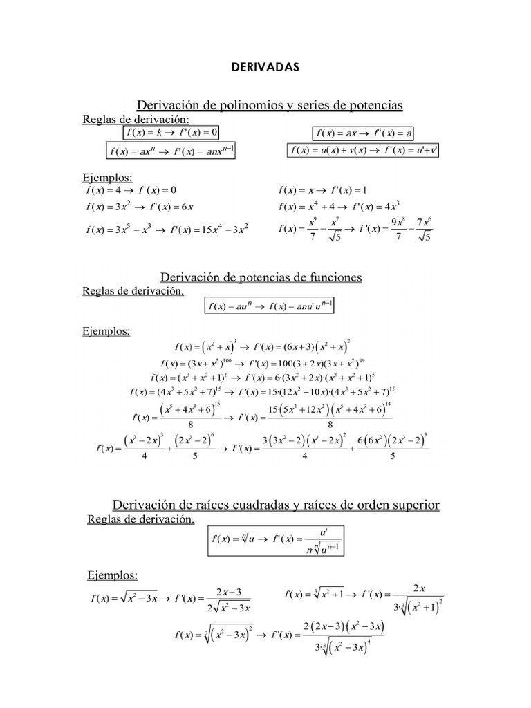 Teoria y Práctica de Derivadas. 2º BACH | PDF