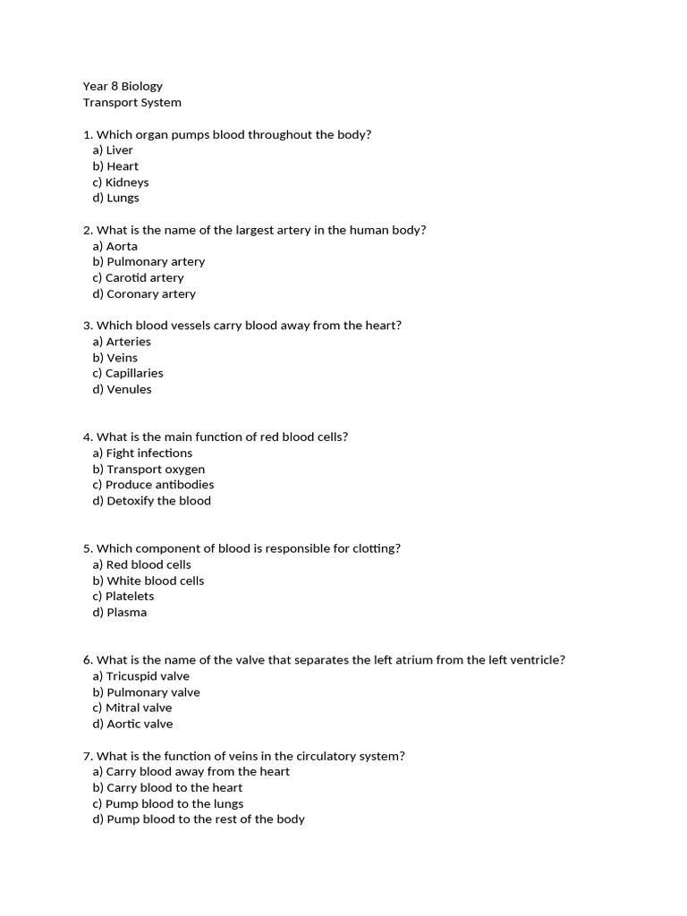 Biology Questions Sheet | PDF | Cellular Respiration | Heart