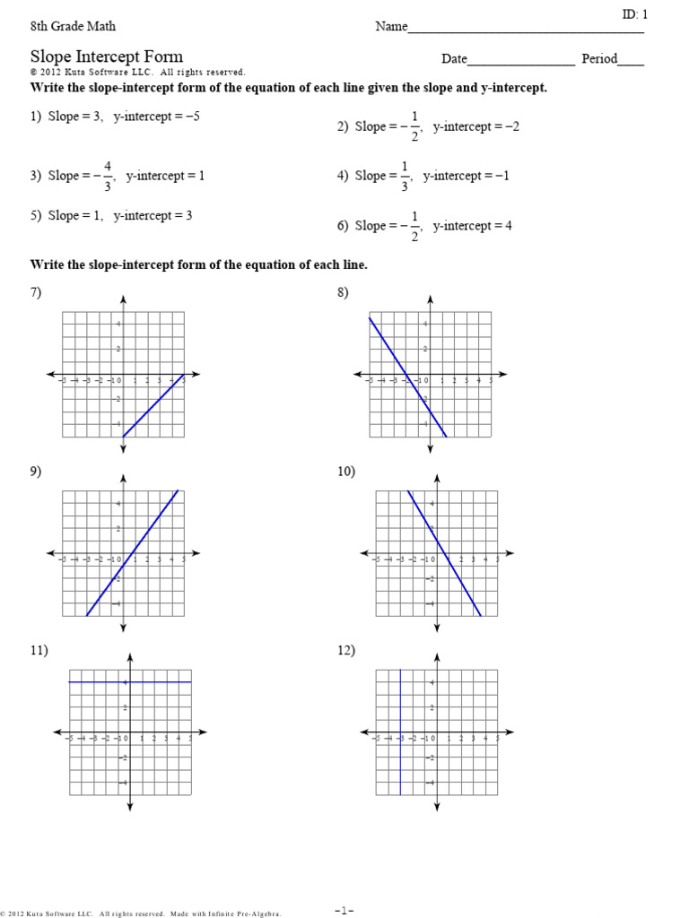 8th Grade Math: Slope-Intercept Form | PDF | Elementary Mathematics | Equations