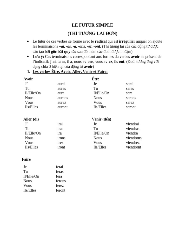 Conjugaison du futur simple | PDF | Verbe | Conjugaison