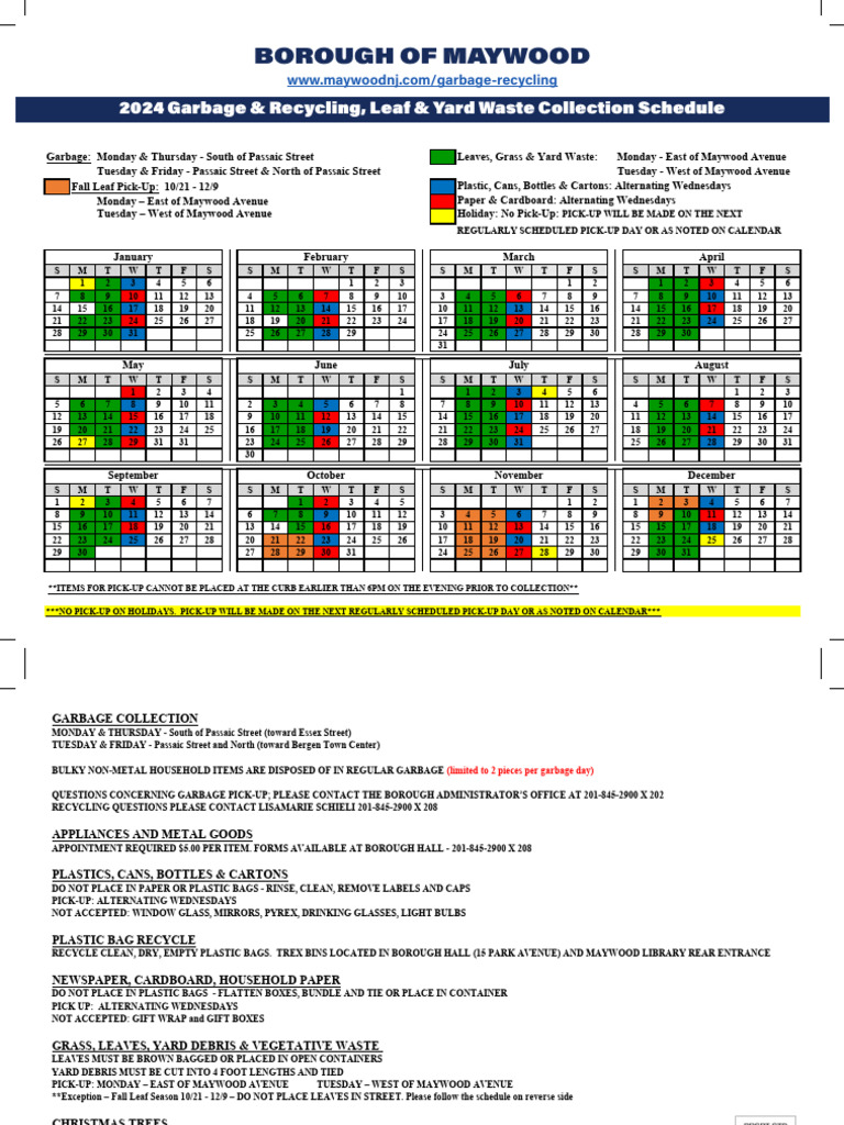 Maywood 2024 Garbage & Recycling Schedule | PDF | Recycling | Waste