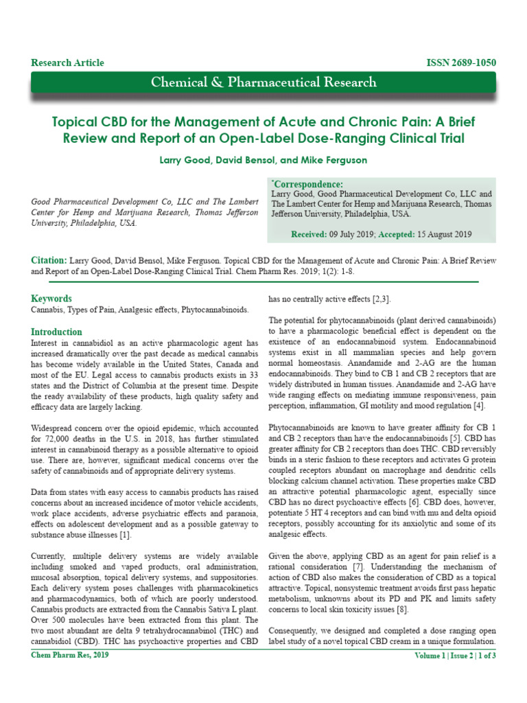 Topical CBD For The Management of Acute and Chronic Pain: A Brief ...