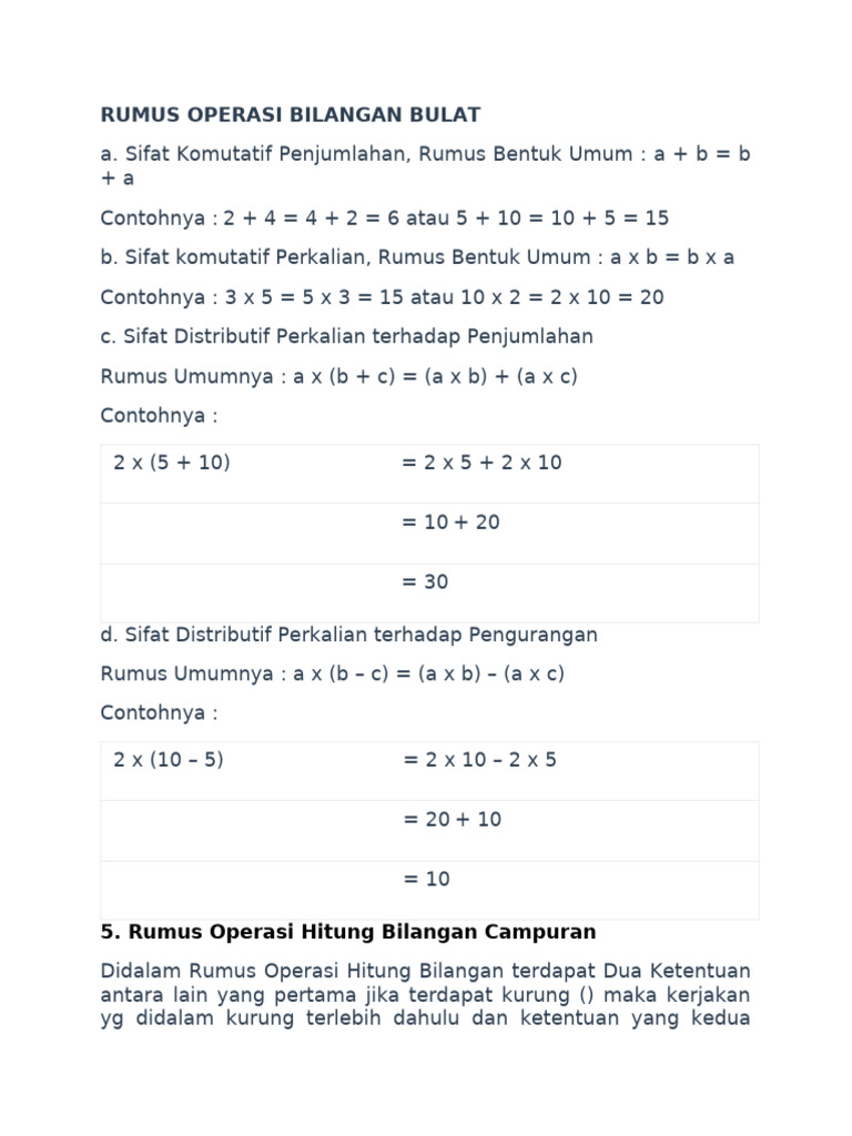 Rumus Operasi Bilangan Bulat | PDF