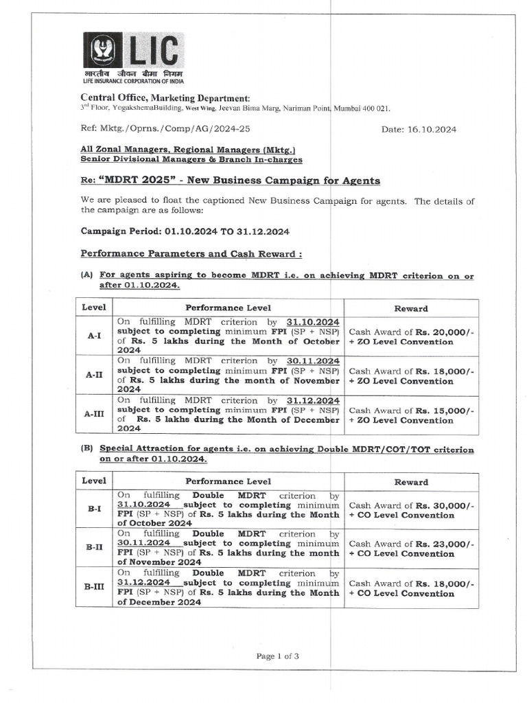 Circular - MDRT 2025 - NB Campaign For Agents | PDF