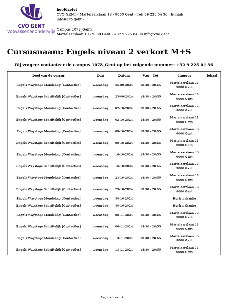 Kalender Engels Niveau 2 Verkort M+S 101636 | PDF