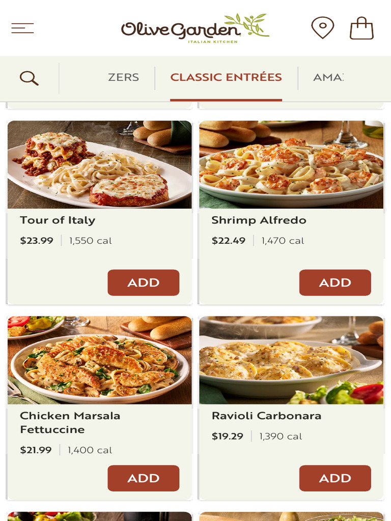 CLASSIC ENTREES Menu Olive Garden | PDF