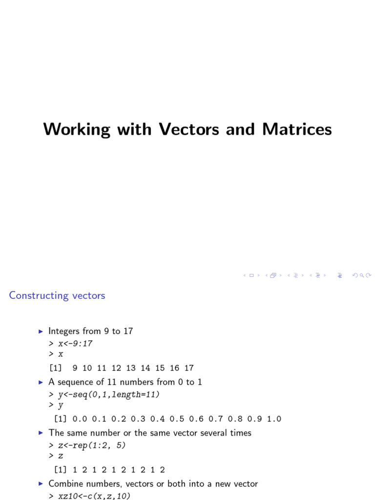Vectors and Matrices in R Programming | PDF | Matrix (Mathematics) | Mathematical Concepts