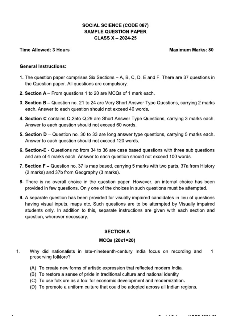 Social Science SQP | PDF