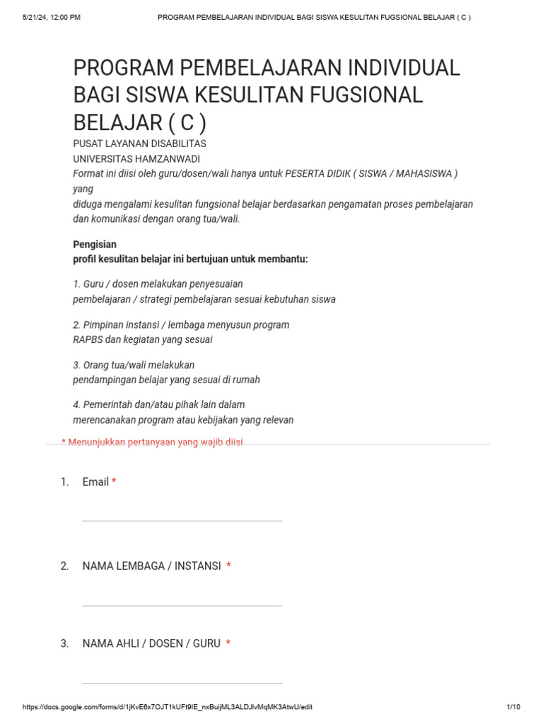 Program Pembelajaran Individual Siswa Disabilitas | PDF | Karier ...