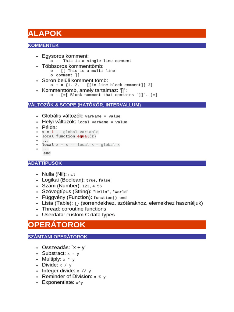 Lua Programming Basics | PDF | Boolean Data Type | Computer Science