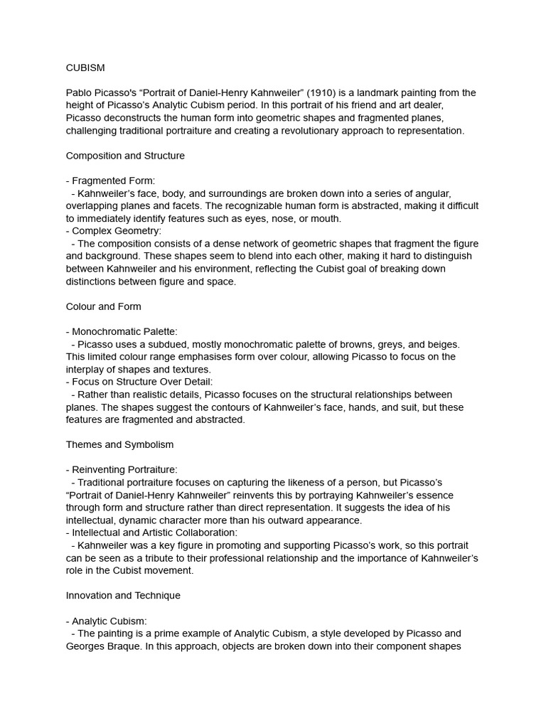 Cubism Pdf Cubism Pablo Picasso