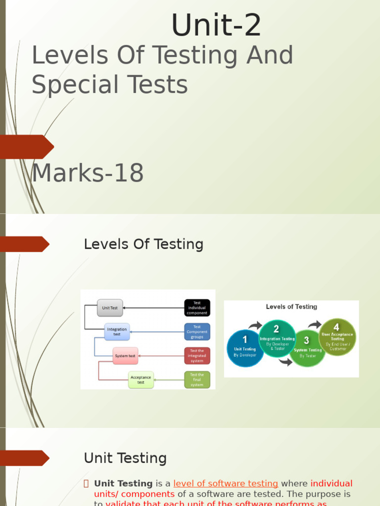Unit-2 - Levels of Testing and Special Tests | PDF | Software Testing ...