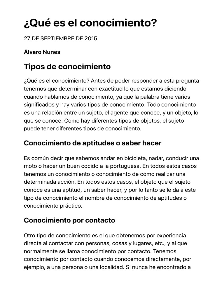 Tipos y definición del conocimiento | PDF | Conocimiento | Verdad