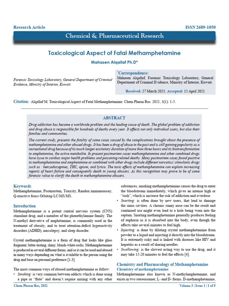 Toxicological Aspect of Fatal Methamphetamine | PDF | Methamphetamine ...