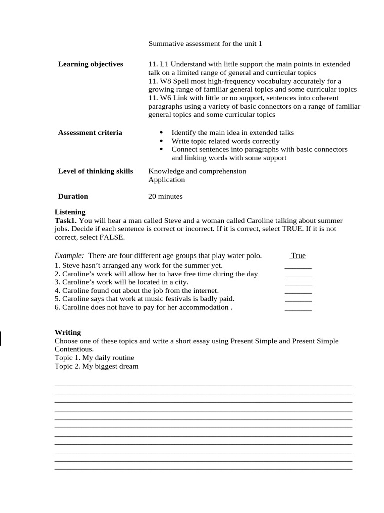 Unit 1 Summative Assessment Guide | PDF | Vocabulary | Reading ...