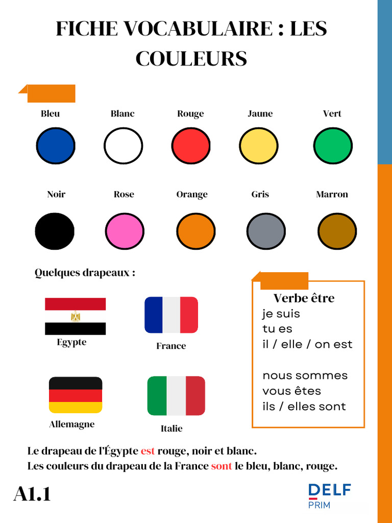 Vocabulaire des couleurs en français | PDF