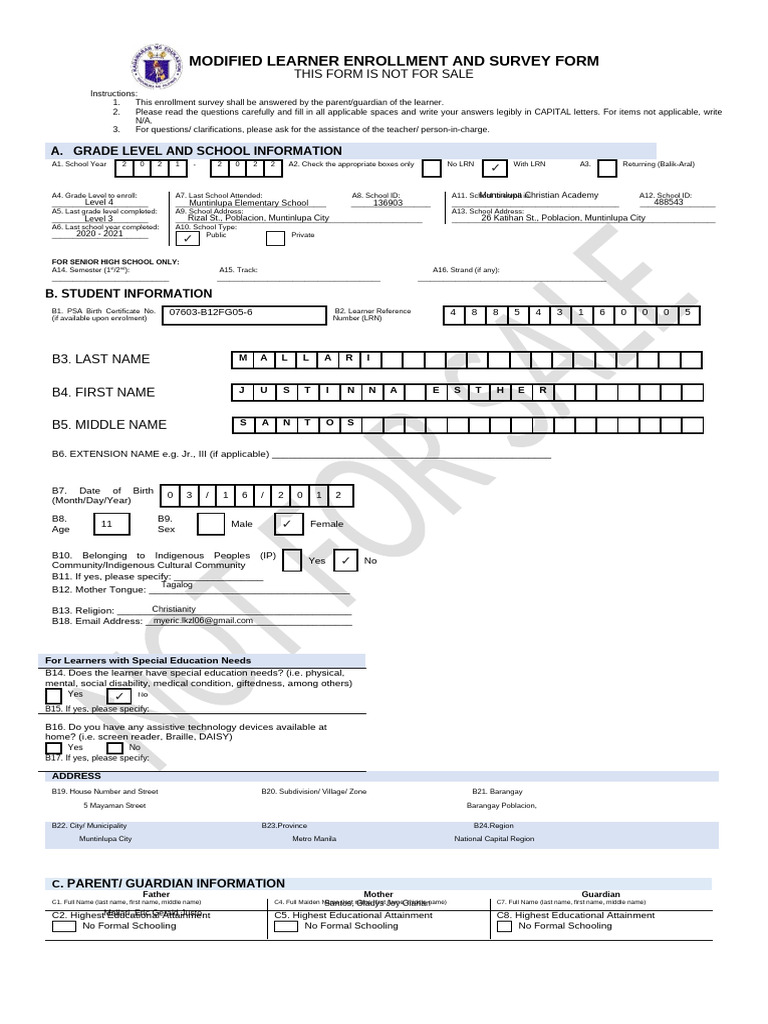 FINAL Modified Learner Enrollment and Survey Form English 2 ...