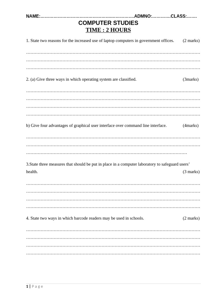 COMPUTER STUDIES F1T3 QS | PDF | Computing | Computer Science